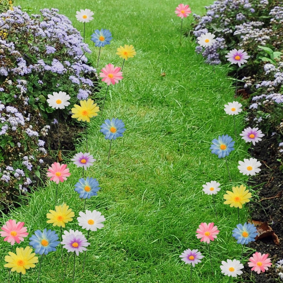 MODANU 20 Pcs Daisy Flower Garden Stakes Decor Mother's Day Fabric ...