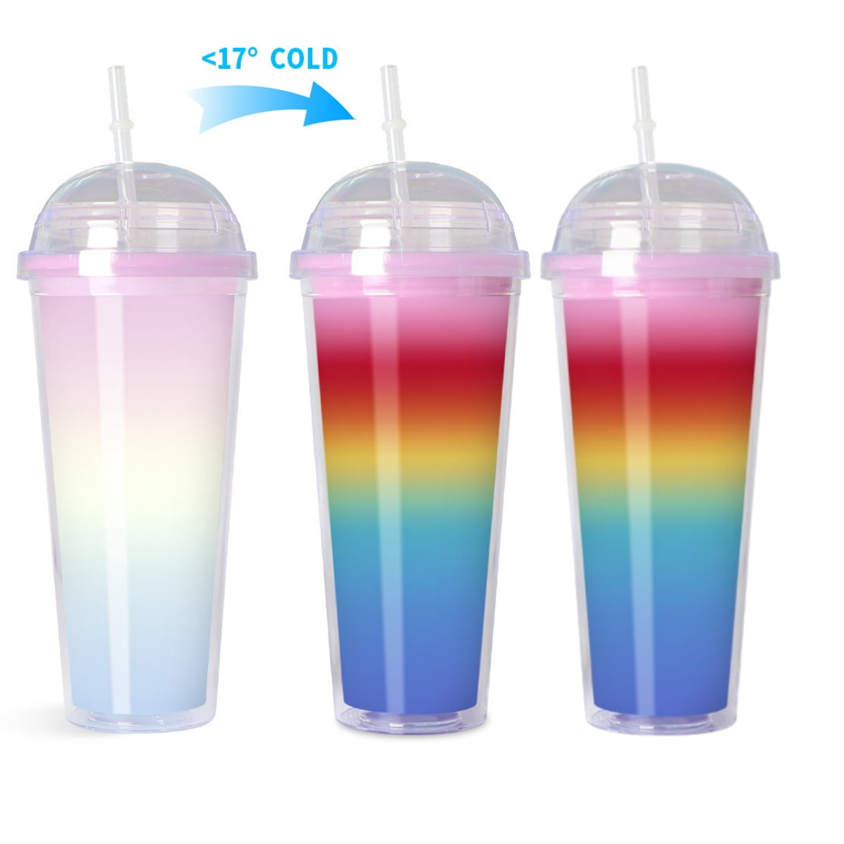 MODANU 2Pcs Color-Changing Plastic Travel Tumbler with Lids and Straws ...