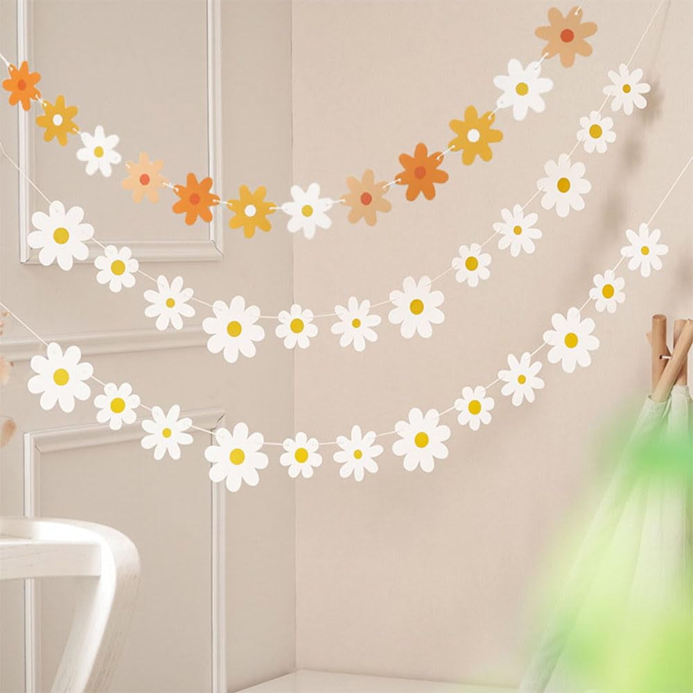 MODANU 3 Pcs Daisy Party Banner, Daisy Groovy Banner Hippie Party ...