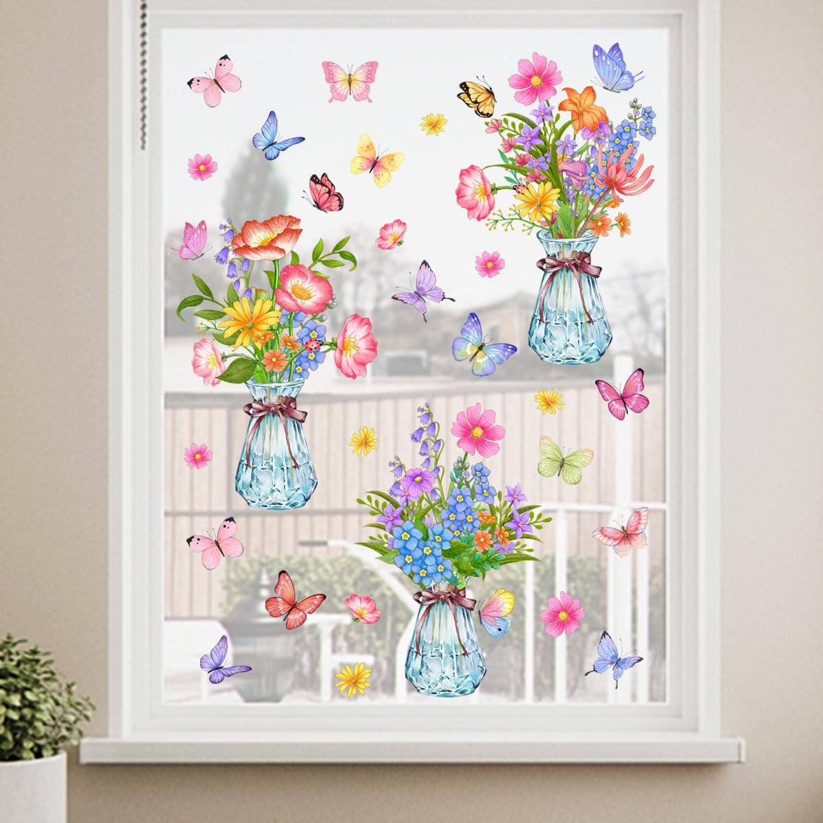 MODANU 3 Pcs Spring Summer Window Clings Watercolor Flower Vase ...
