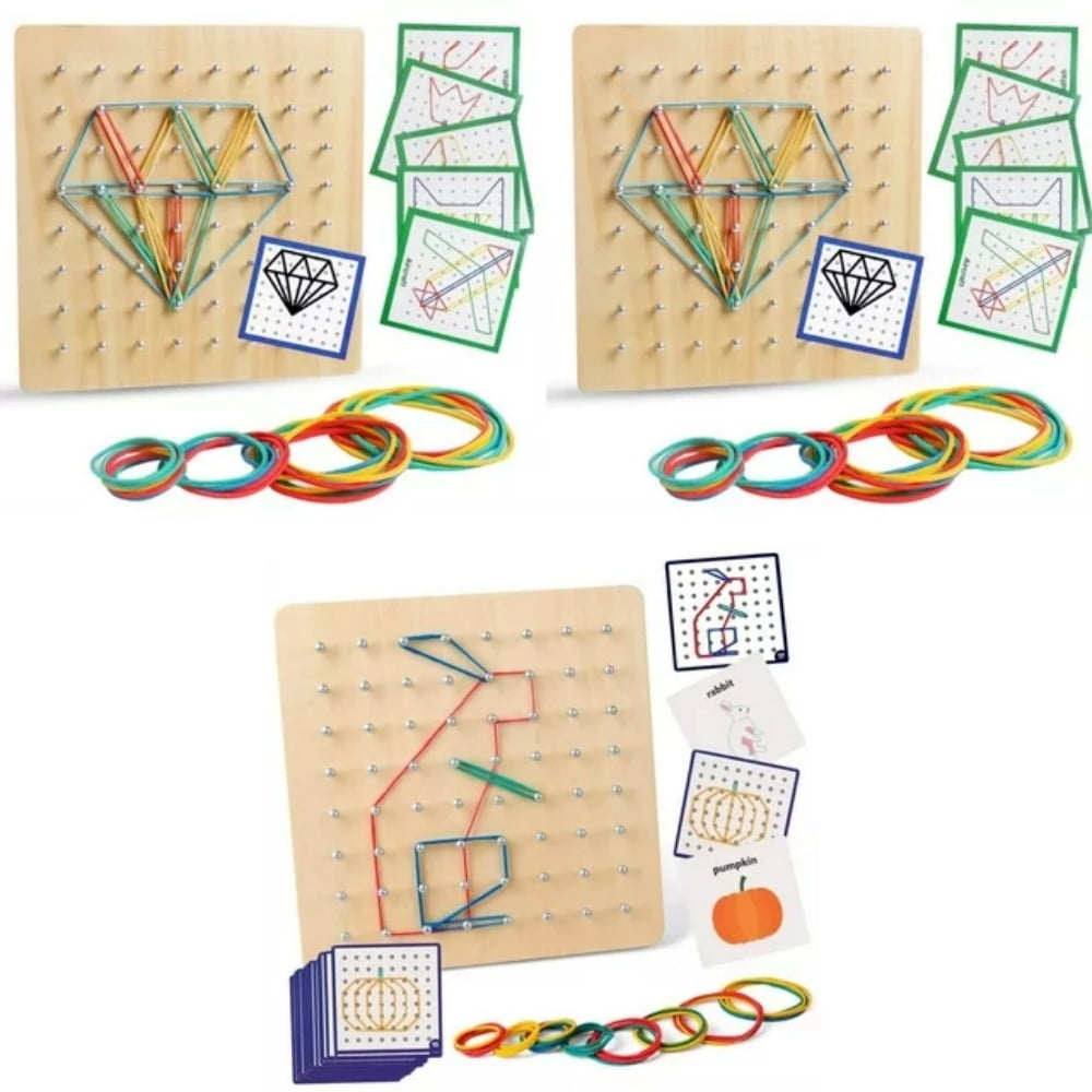 MODANU 3 Sets Wooden Geoboard Mathematical Manipulative Material Array Block Geo Board ...