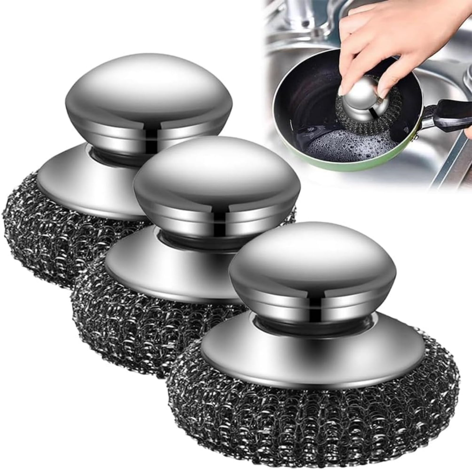 MODANU 3Pcs Steel Wool Dish Scrubber, Stainless Steel Dish Brush with ...