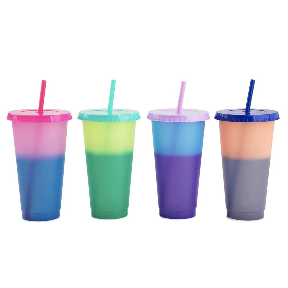 MODANU 4 Pack Color Changing Cups, 24oz Reusable Cold Drink Cups with ...