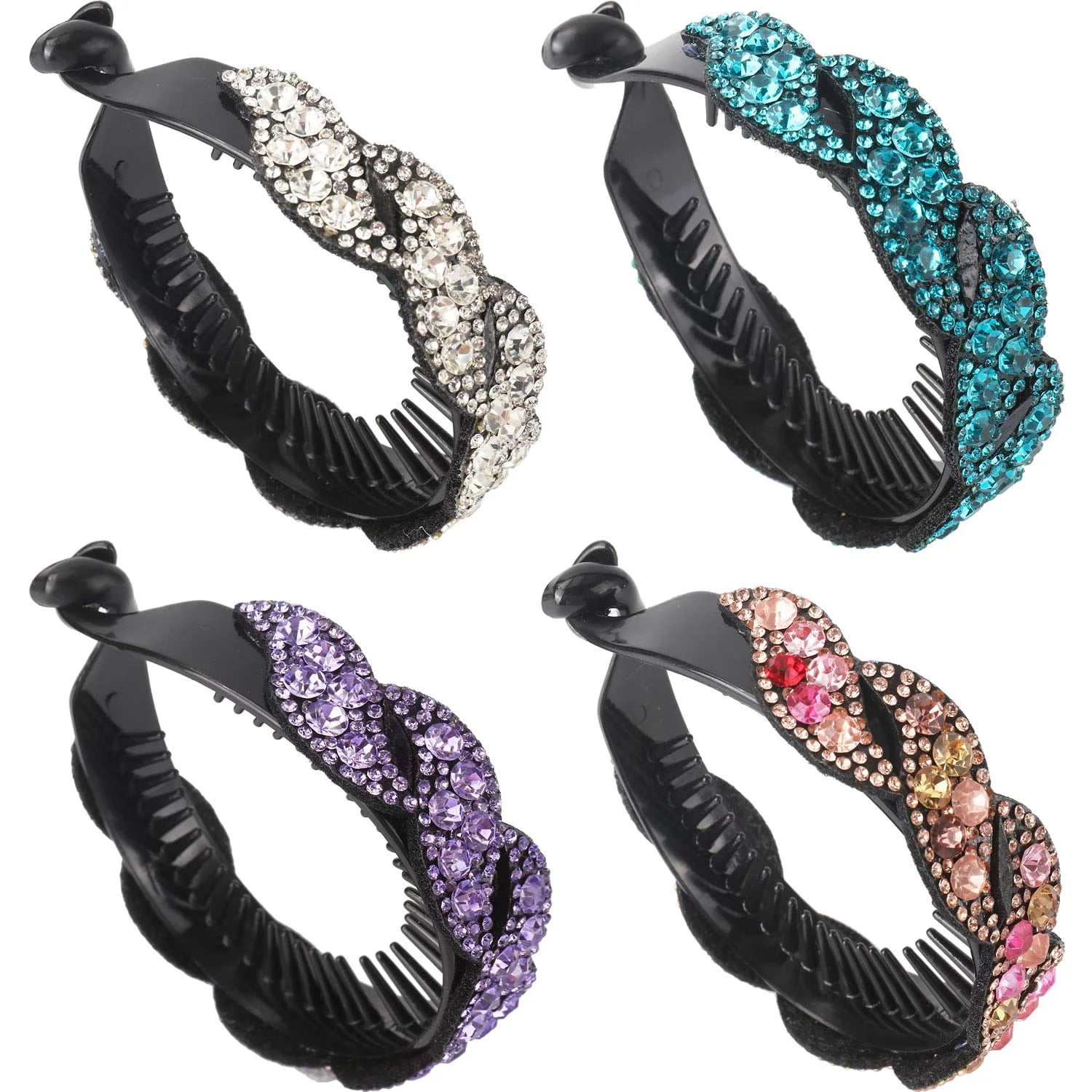 MODANU 4-Pack Rhinestone Gem Jeweled Glitter Leaf Plastic Hair Claws ...