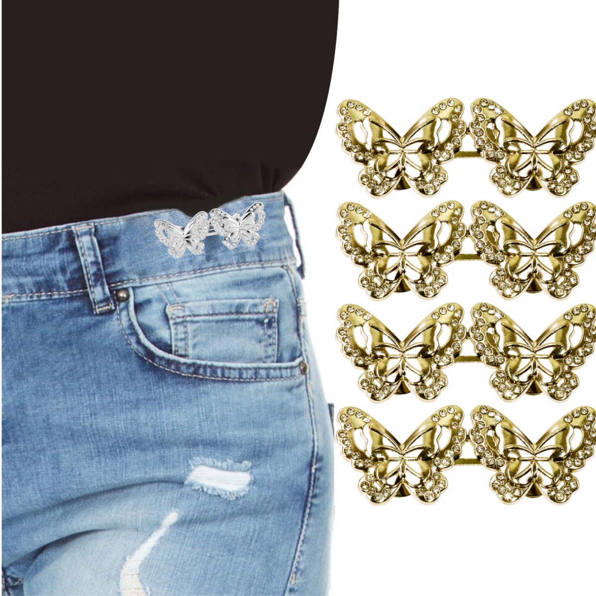 MODANU 4 Pairs Pant Waist Tightener, Butterfly Jeans Button Pins No Sew ...