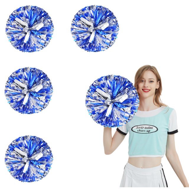 MODANU 4 Pcs Metallic Foil Cheerleader Pom Poms with Plastic Ring Cheer ...