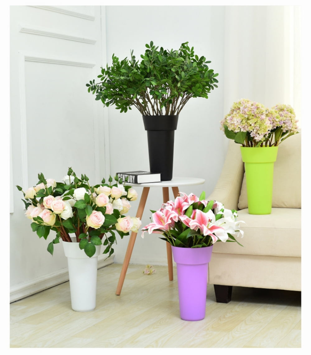 MODANU 4 Pcs Tall Planters 13.4" Flower Pot Plastic Round Flower Vase ...