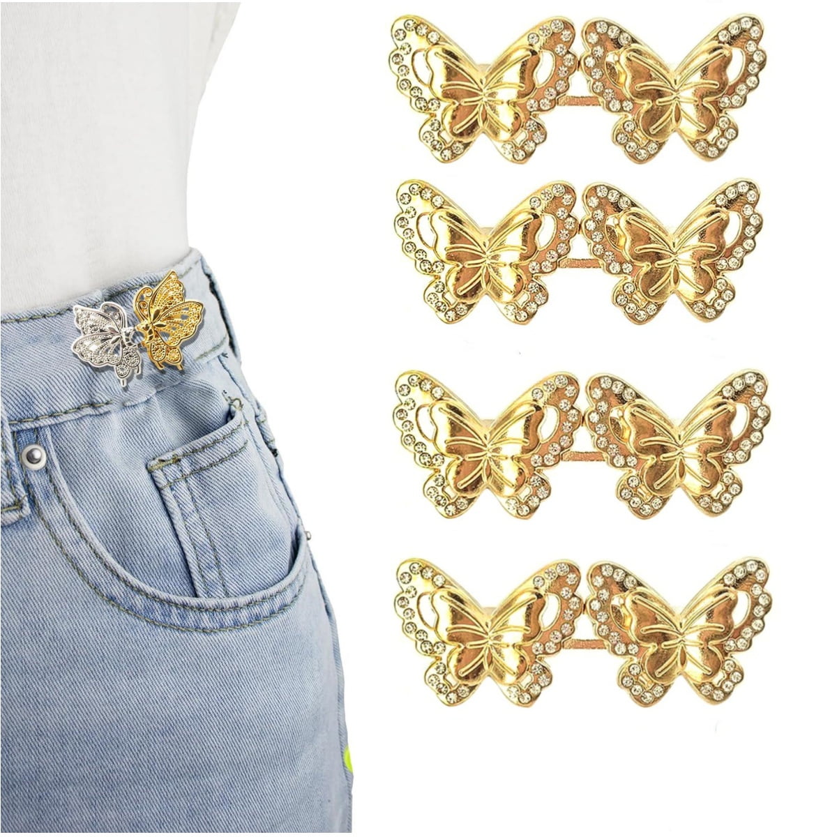 MODANU 4 Sets Pant Waist Tightener, Butterfly Jeans Buttons for Loose ...