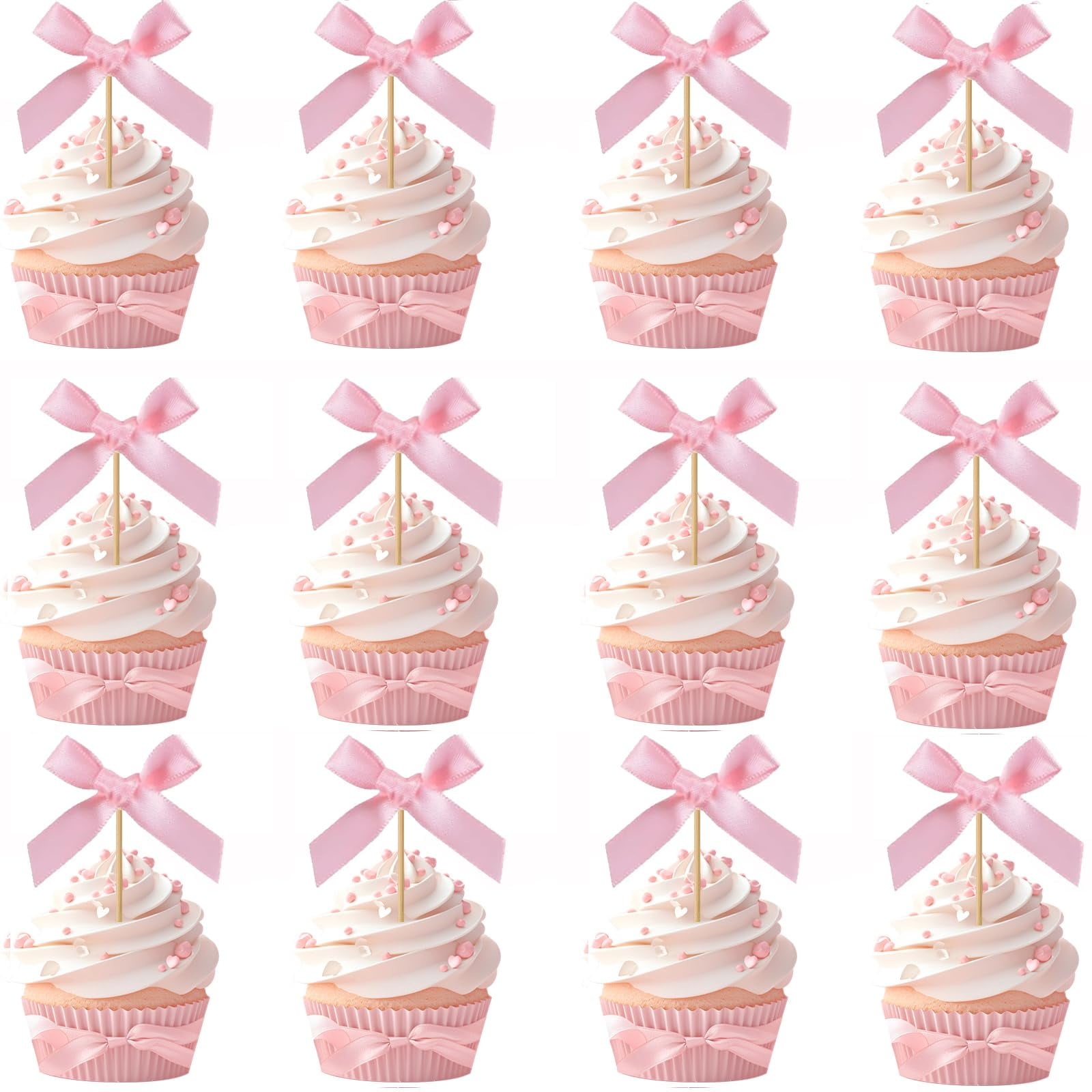MODANU 48Pcs Pink Bow Cupcake Toppers, 2" Bowknot Cupcake Toppers ...