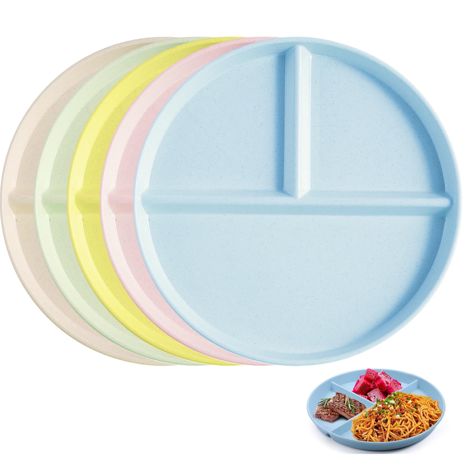 MODANU 5 Pcs Unbreakable Divided Dinner Plate 9" Wheat Straw Plates BPA ...