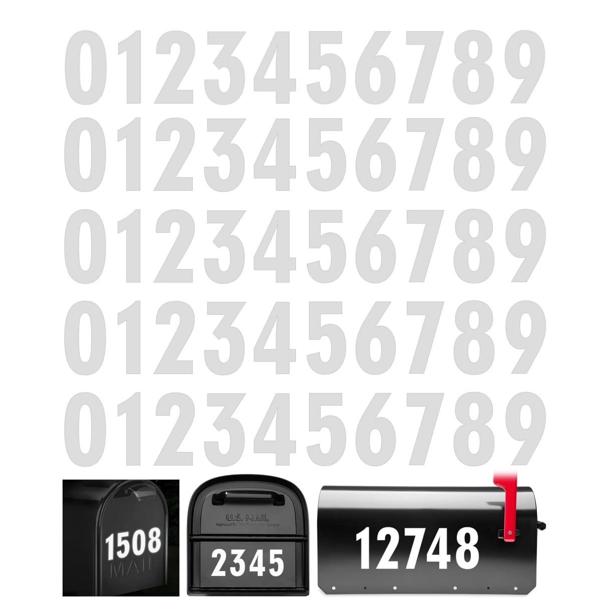 MODANU 5 Sets Reflective Mailbox Numbers Sticker 4" Modern Numbers ...