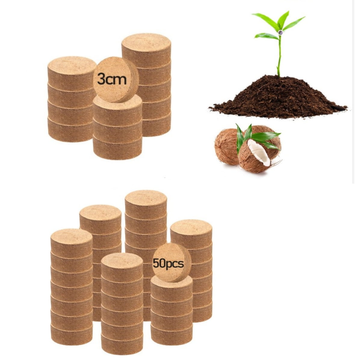 MODANU 50 Pcs Compressed Coco Coir Pellets 1.18inch Organic Natural ...