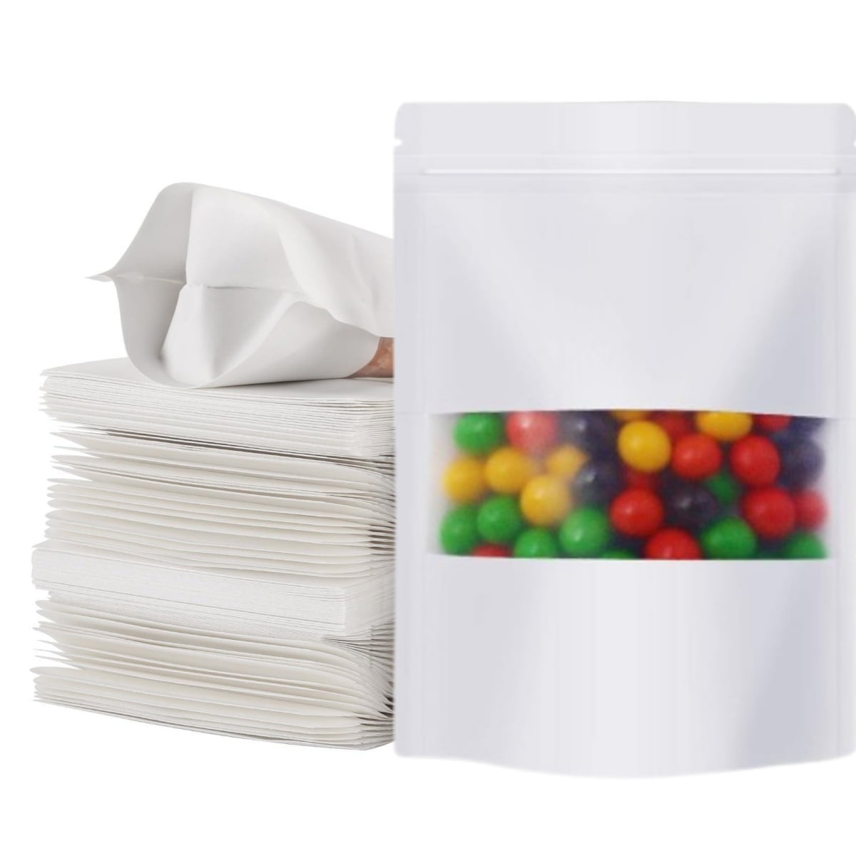 MODANU 50 Pcs White Kraft Paper Resealable Bags with Clear Window Heat ...