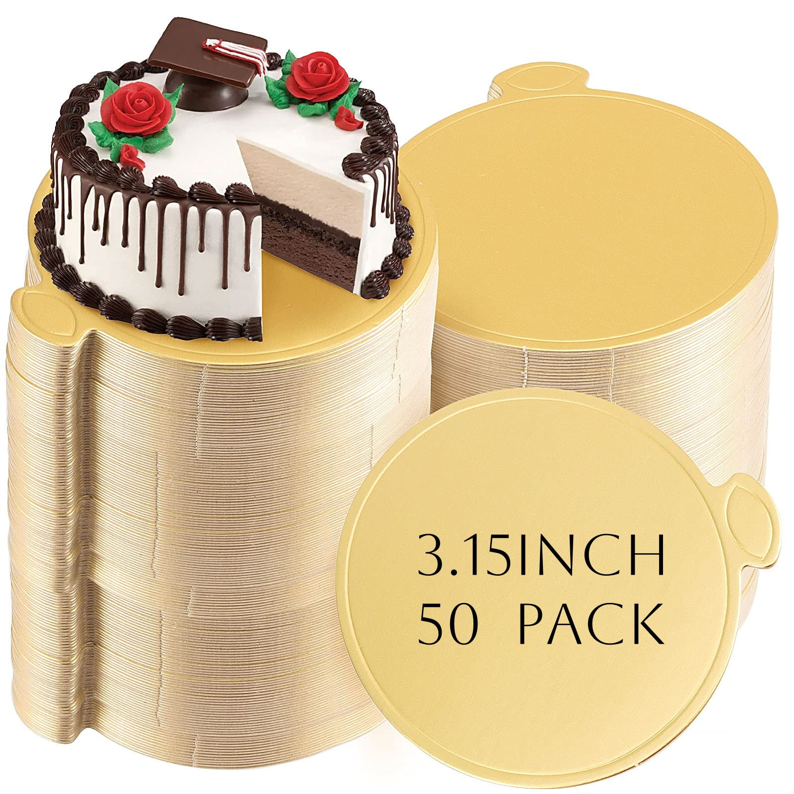 MODANU 50Pcs Mini Cake Boards, 3.15inch Round Golden Cardboard Cake ...