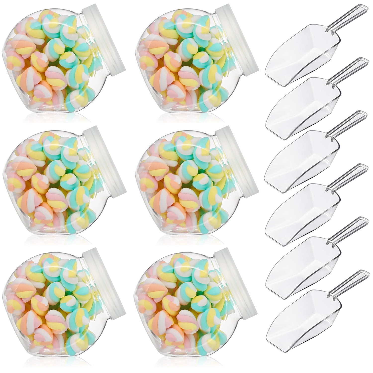 MODANU 6 Pcs Plastic Candy Jar with Lid for Candy Buffet with 6 Pcs ...