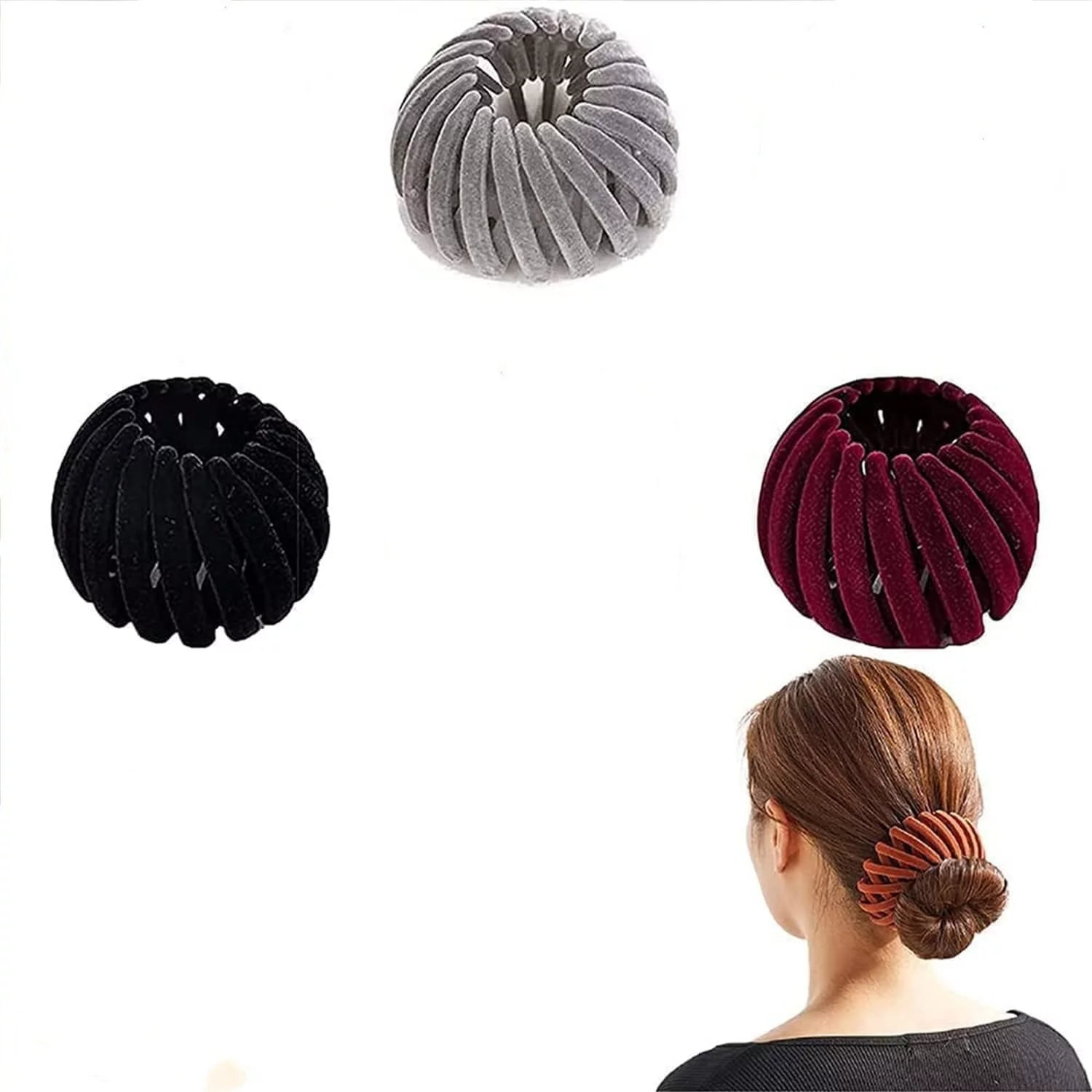 MODANU 7Pcs Bird Nest Hair Clips Velvet Expandable Bun Fixed Hair Claw ...