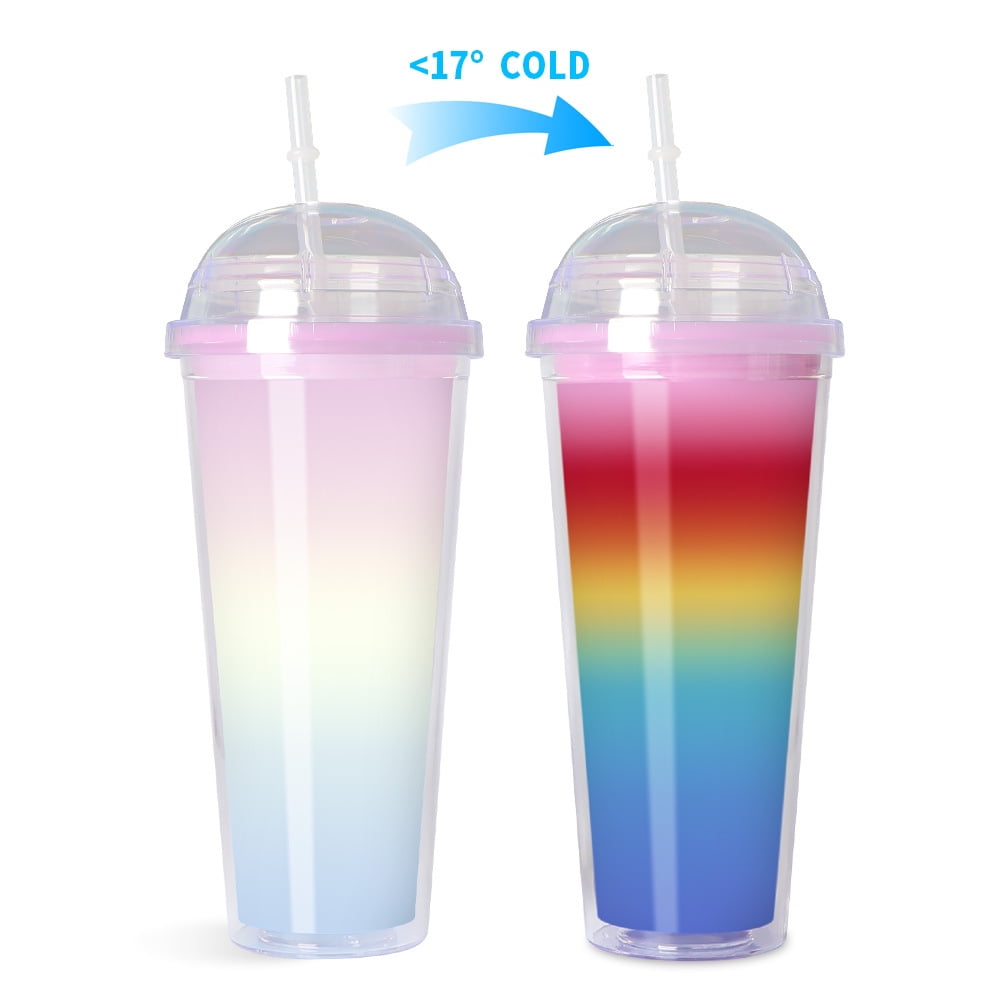 MODANU Color-Changing Plastic Travel Tumbler with Lids and Straws, 24oz ...