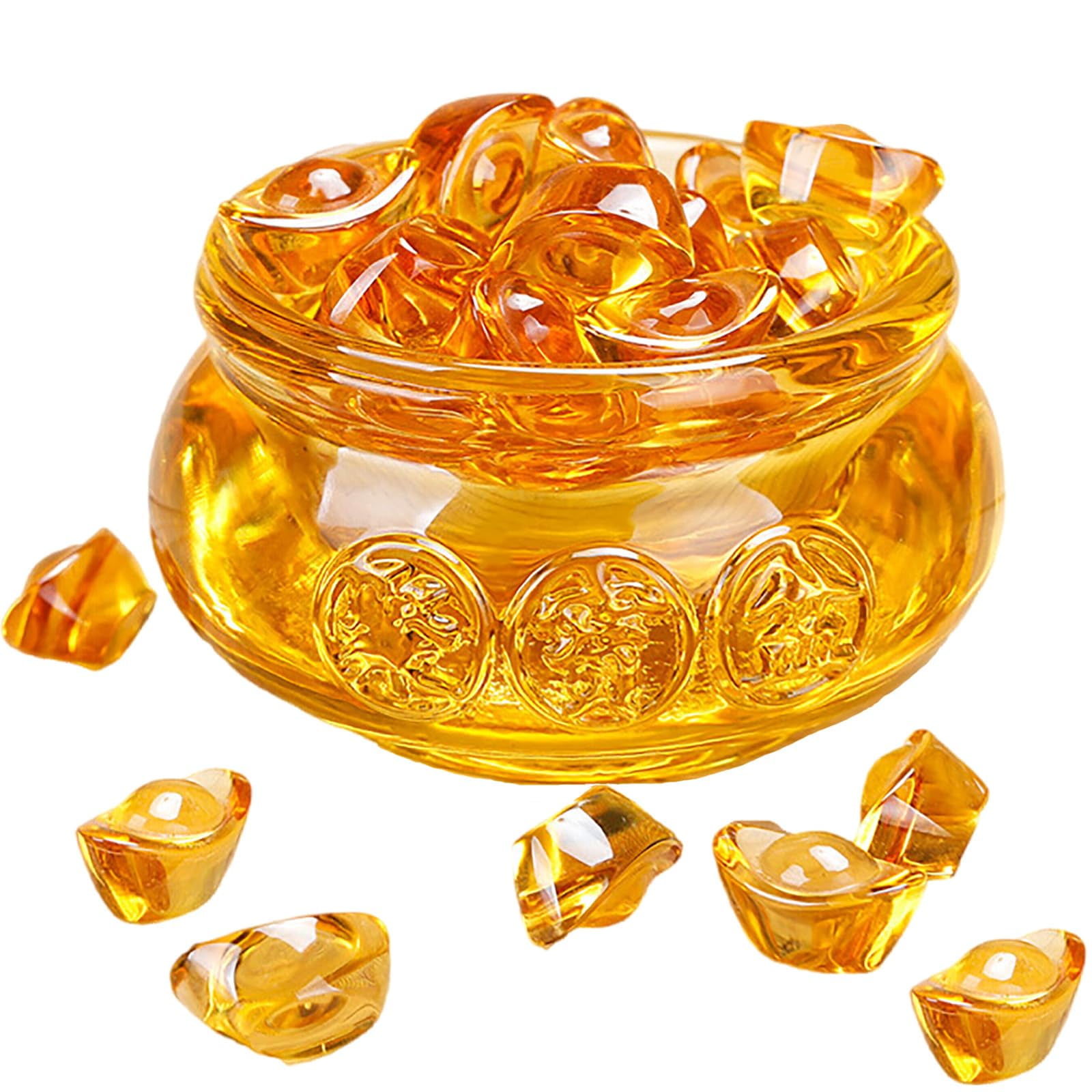 MODANU Feng Shui Golden Treasure Basin with 30 Pcs Ingot Yuan Bao, 3 ...