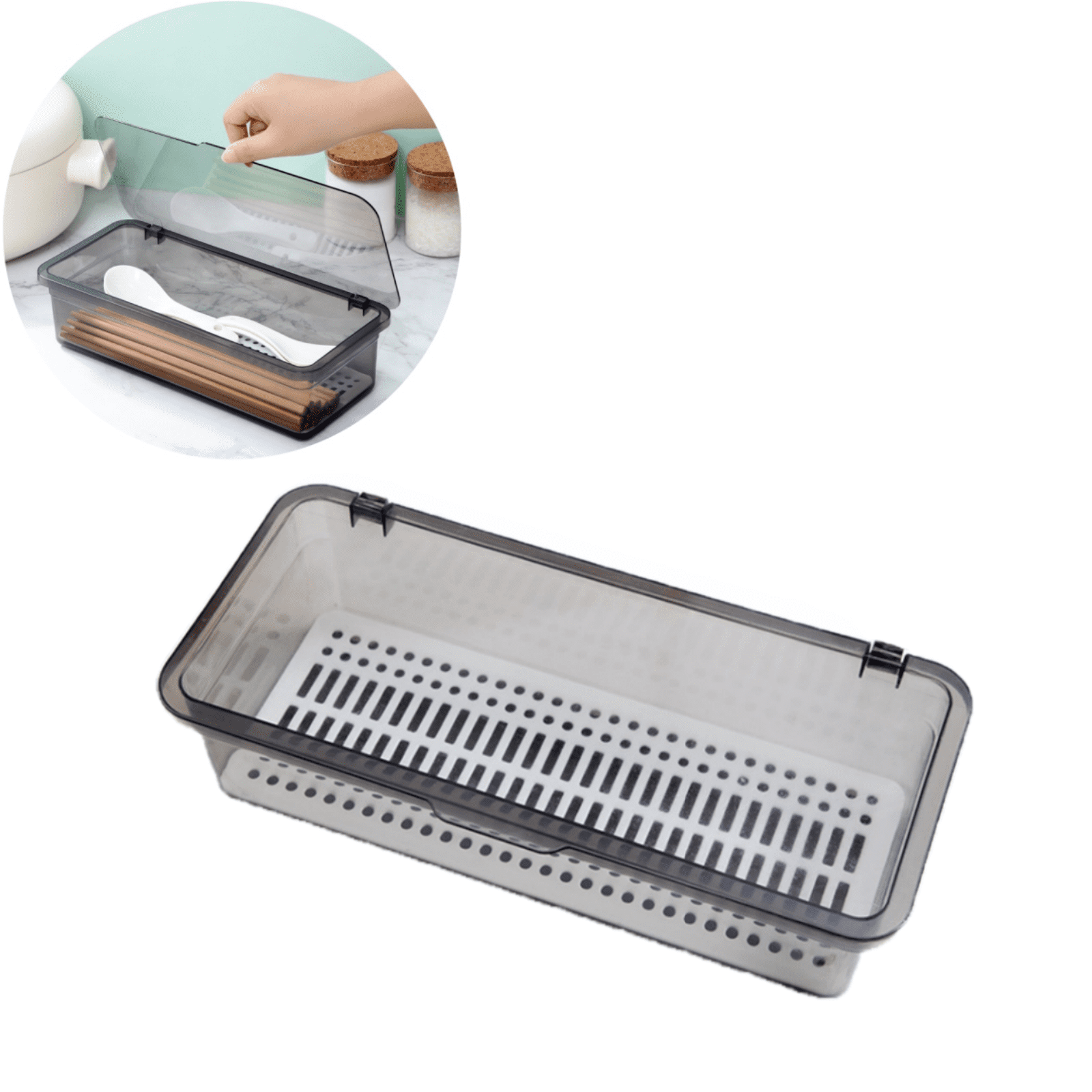 MODANU Flatware Tray Kitchen Drawer Organizer With Lid And Drainer ...