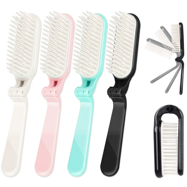 MODANU Folding Hair Brush, 4 Pcs Travel Portable Folding Hair Brush ...
