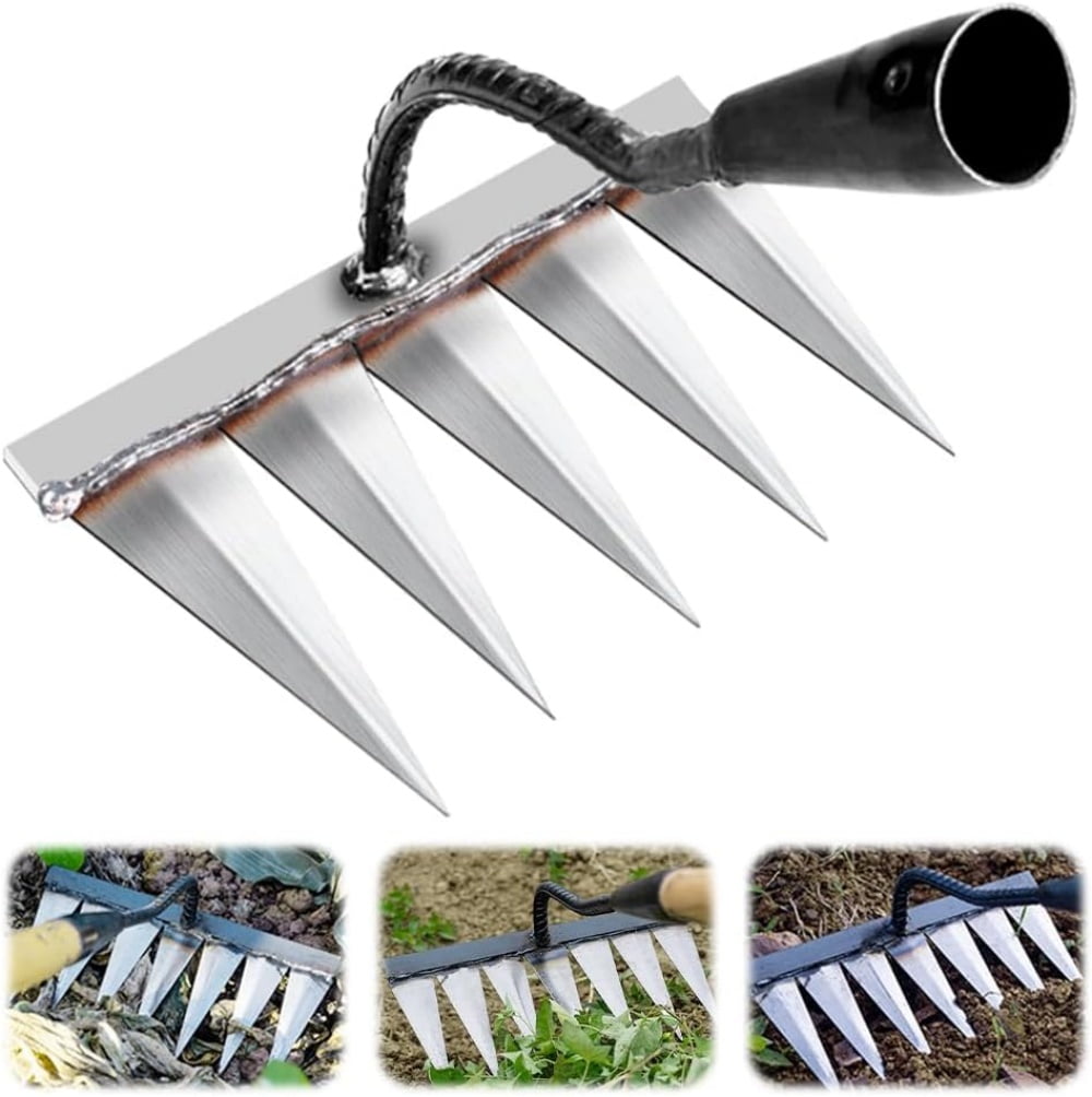 MODANU Iron Rake for Gardening and Weeding, 5 Tines Heavy Duty Iron ...