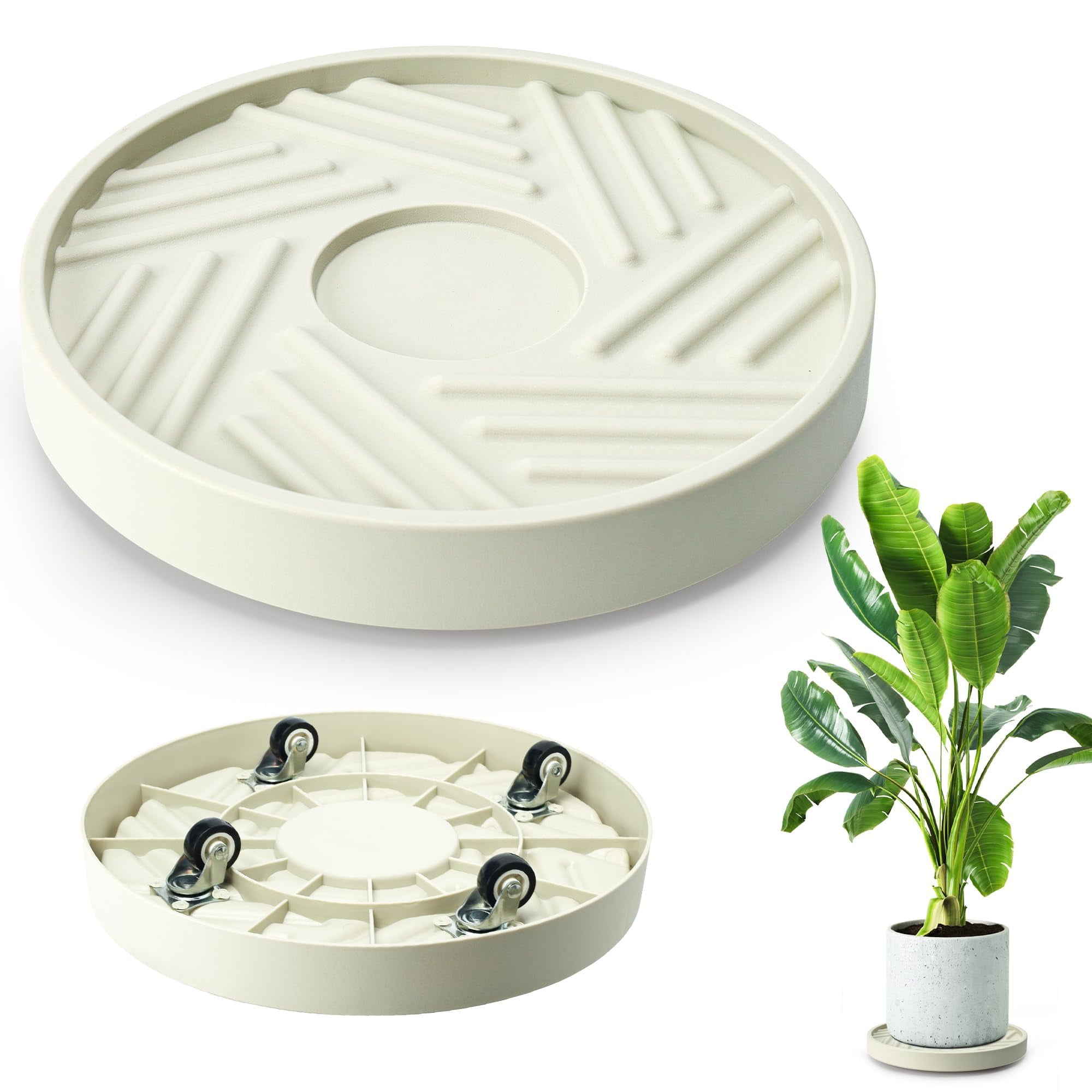 MODANU Round 12 inch Rolling Plant Stand with Wheels, Heavy Duty Pot ...