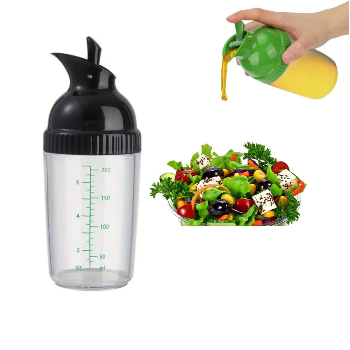 MODANU Salad Dressing Shaker, 6.76oz Plastic Clear Measuring Bottle for ...