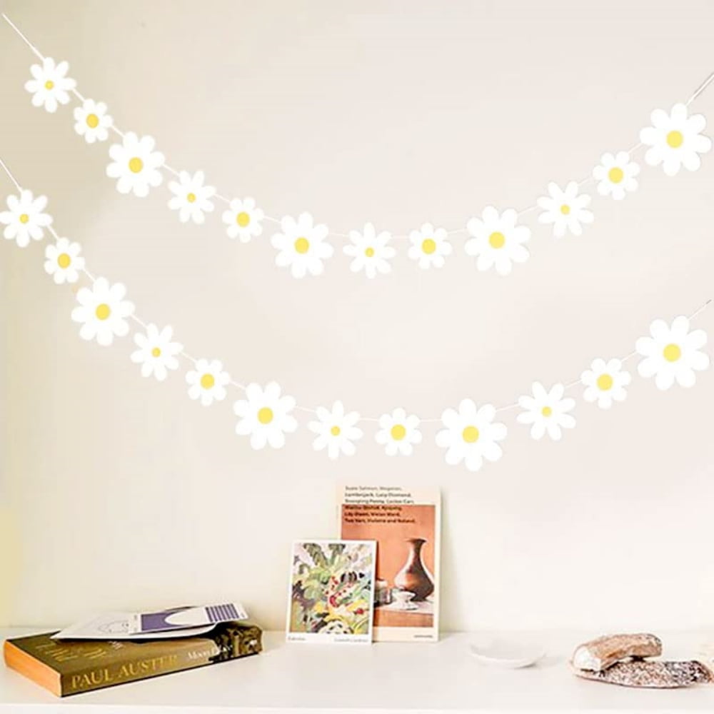 MODANU White Daisy Banners Daisy Party Decorations, 2 Pcs Boho Groovy ...