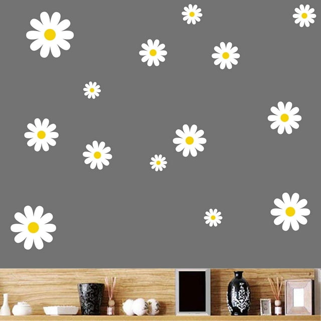 MODANU White Daisy Wall Decals 3 Sheets Flower Wall Stickers Big Daisy ...