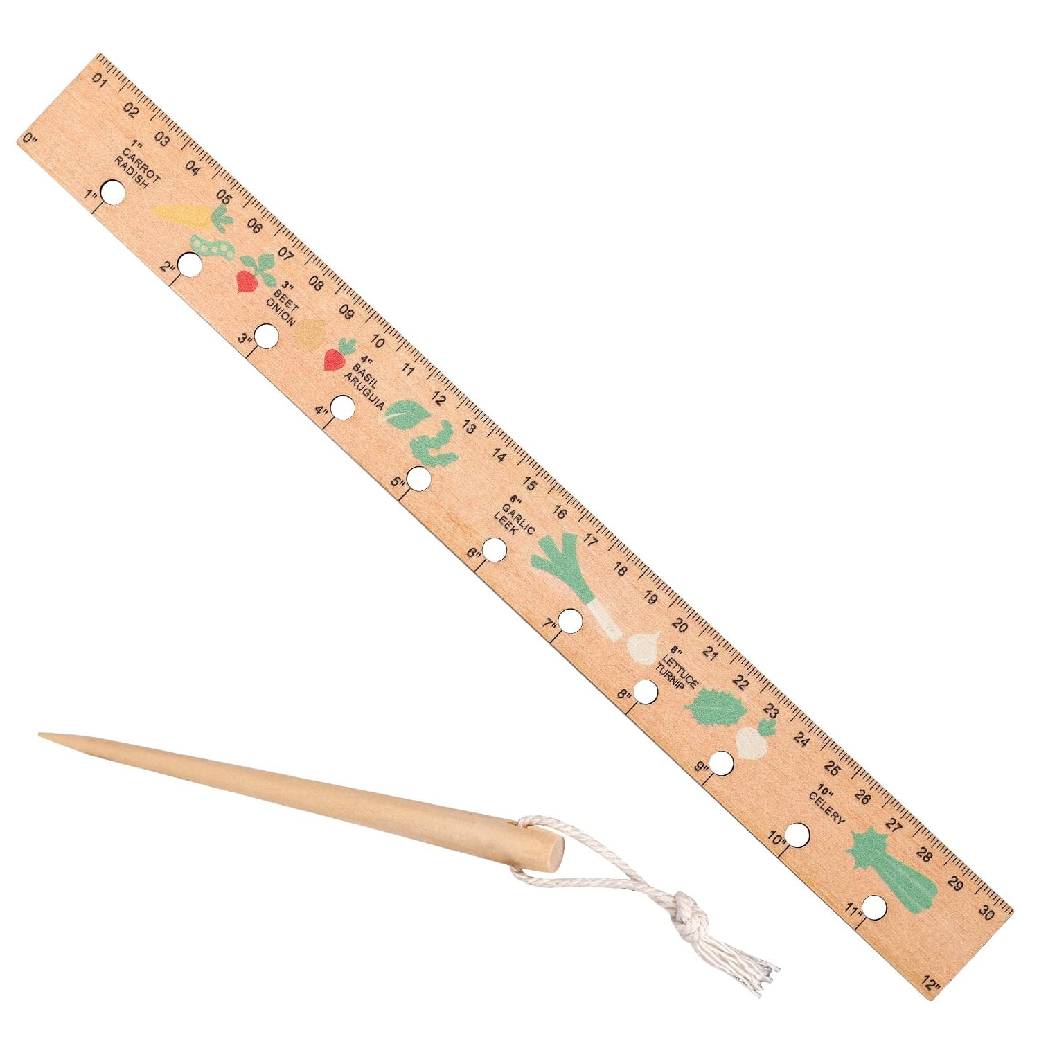 MODANU Wooden Planting Ruler and Seeder Set, 11.8" Seed Spacing Ruler ...