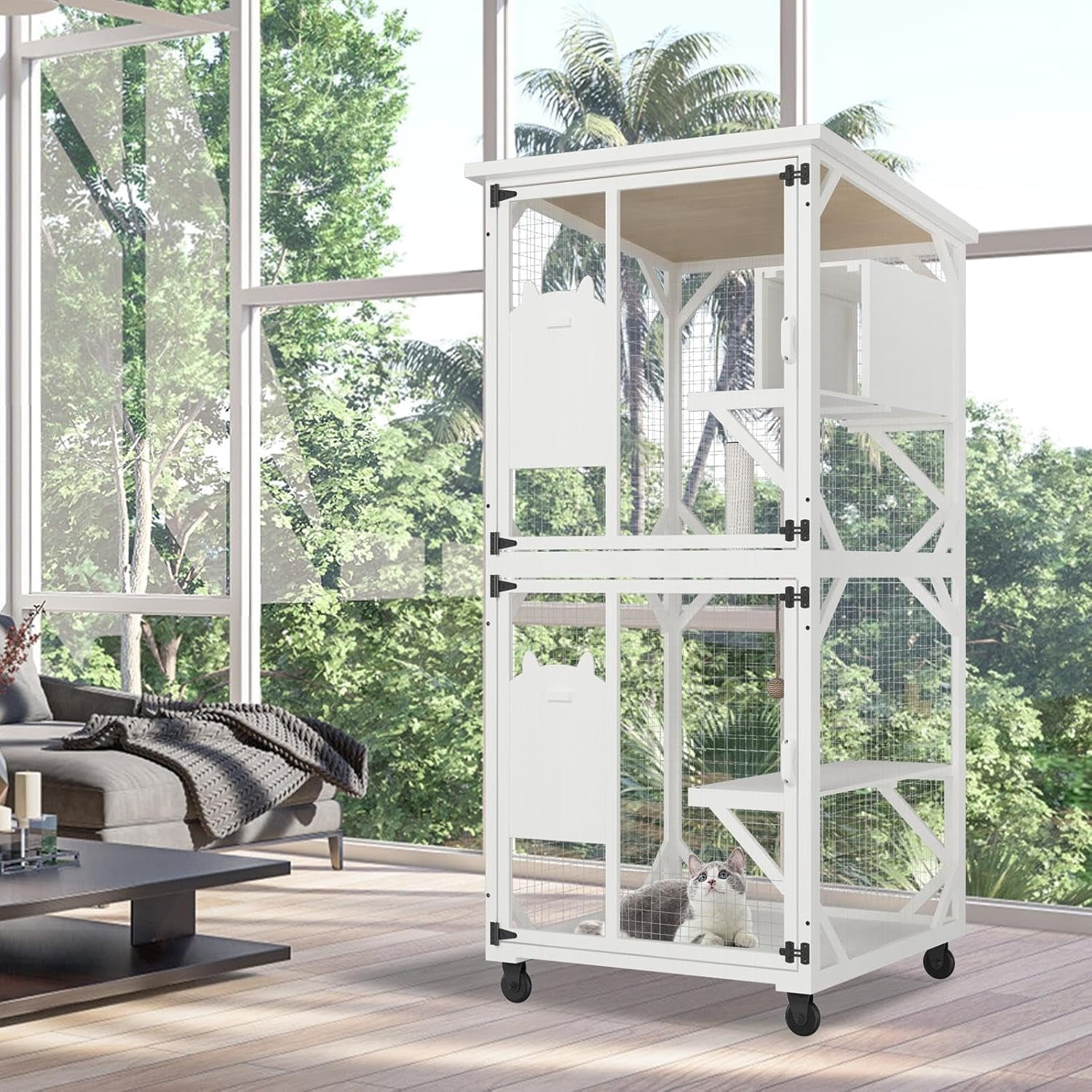 MODCART Catio Outdoor Cat Enclosure with Roof 71" Height Large Wooden ...