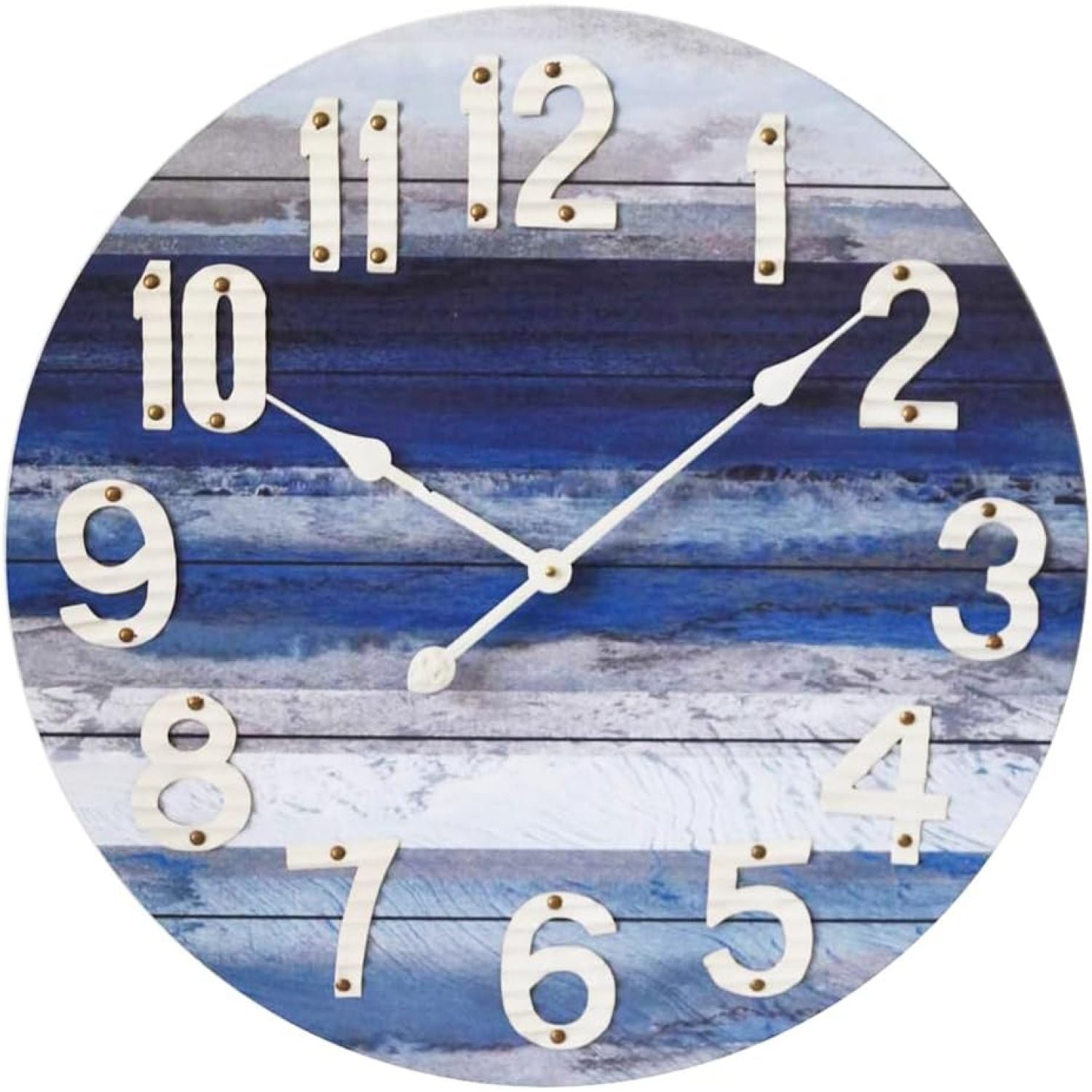 MODE HOME Beach Blue 24 Inch Large Wall Clock, Rustic Vintage Beach ...