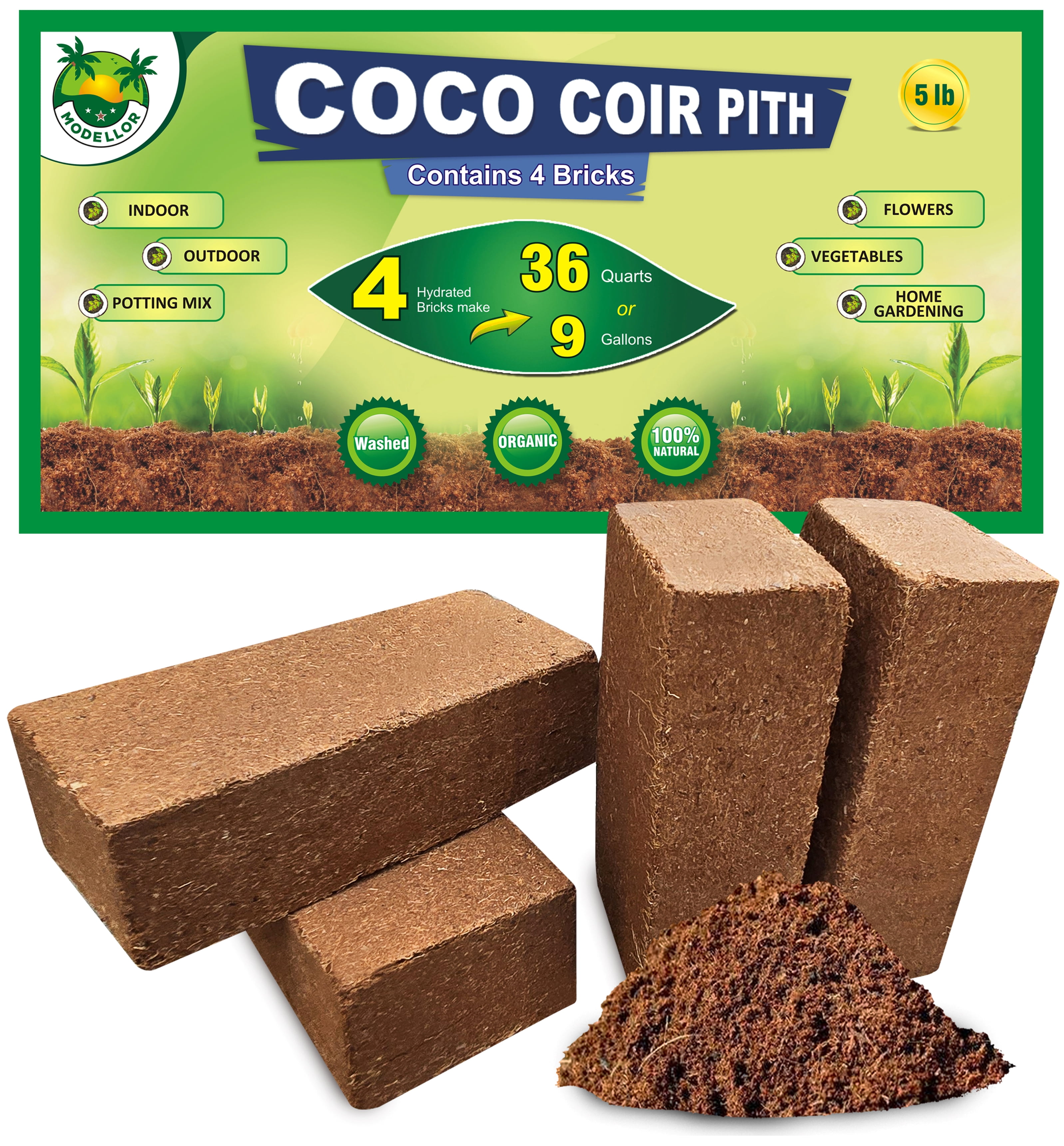 MODELLOR Premium super washed Coco Coir, 4 Bricks (5 lb.), yields 9 ...