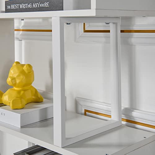 MODERION 4-tire Bookshelf with Large Drawer, S-Design Corner Bookcase ...