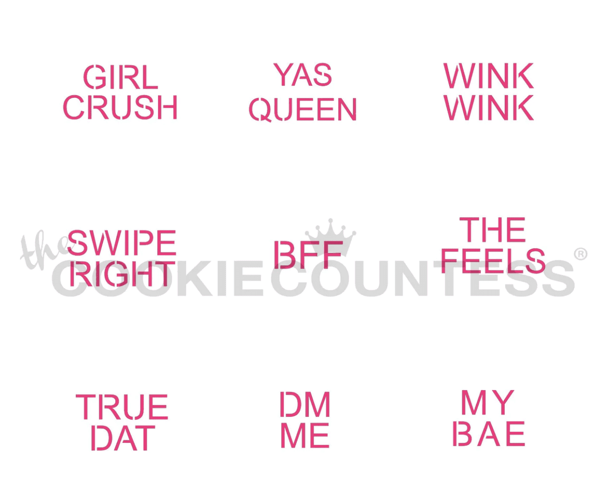 MODERN CONVERSATION HEARTS 1" MINI SAYINGS STENCIL BY COOKIE COUNTESS ...