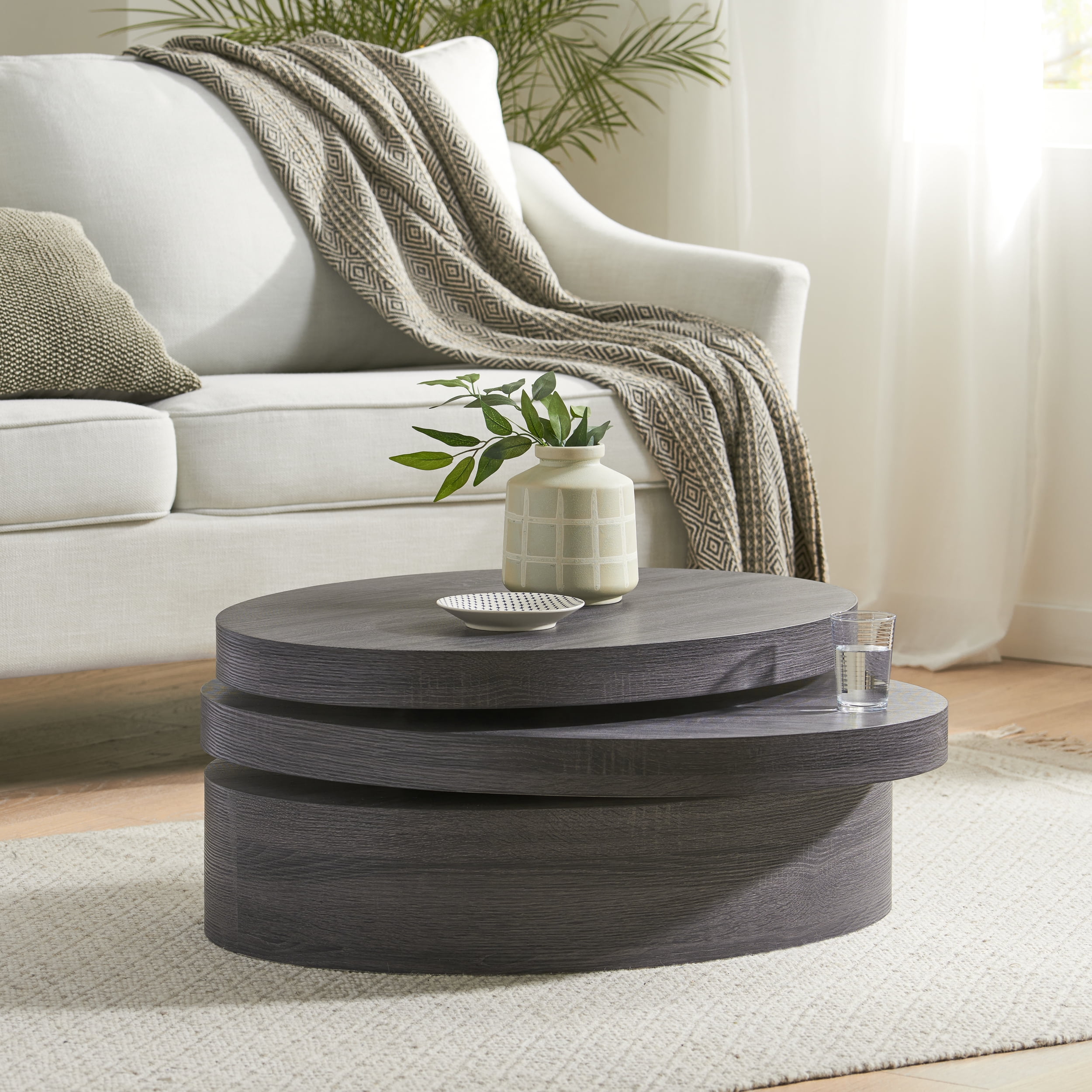 MODERNESQUE ROTATING COFFEE TABLE-Matte Black - Walmart.com