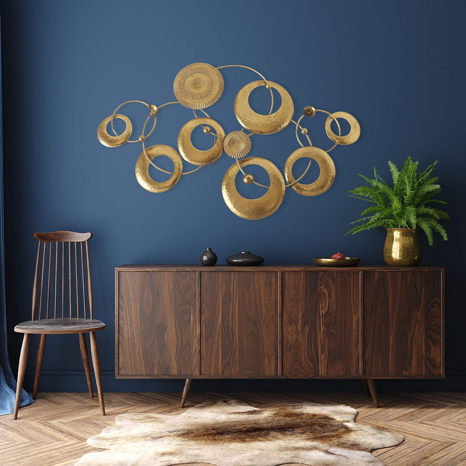 MODERNIST HOME Floating Rings Sculpture, Golden Gilt, Circular Rods ...