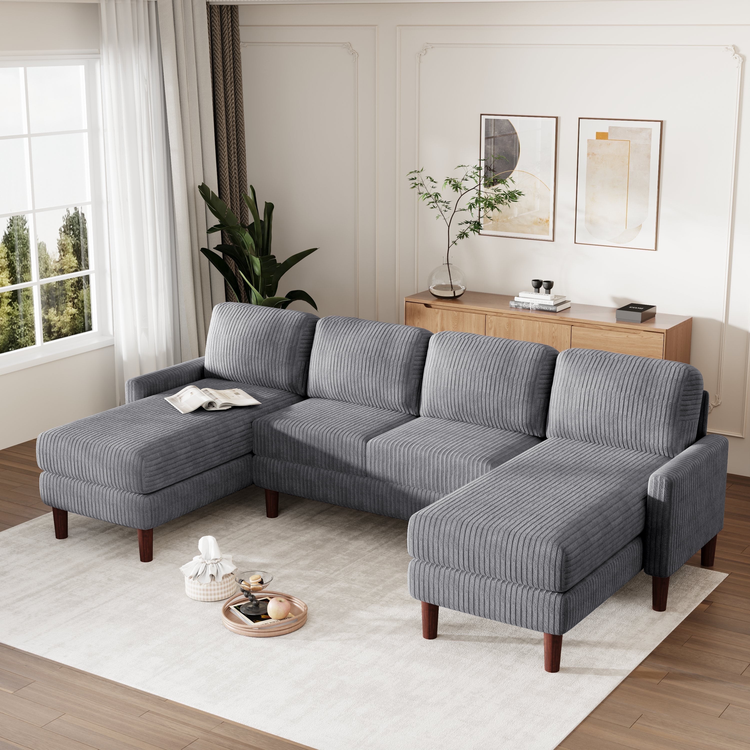 MODERNLUXE 103" Convertible Sectional Sofa,-Shaped Couch with Sponge ...