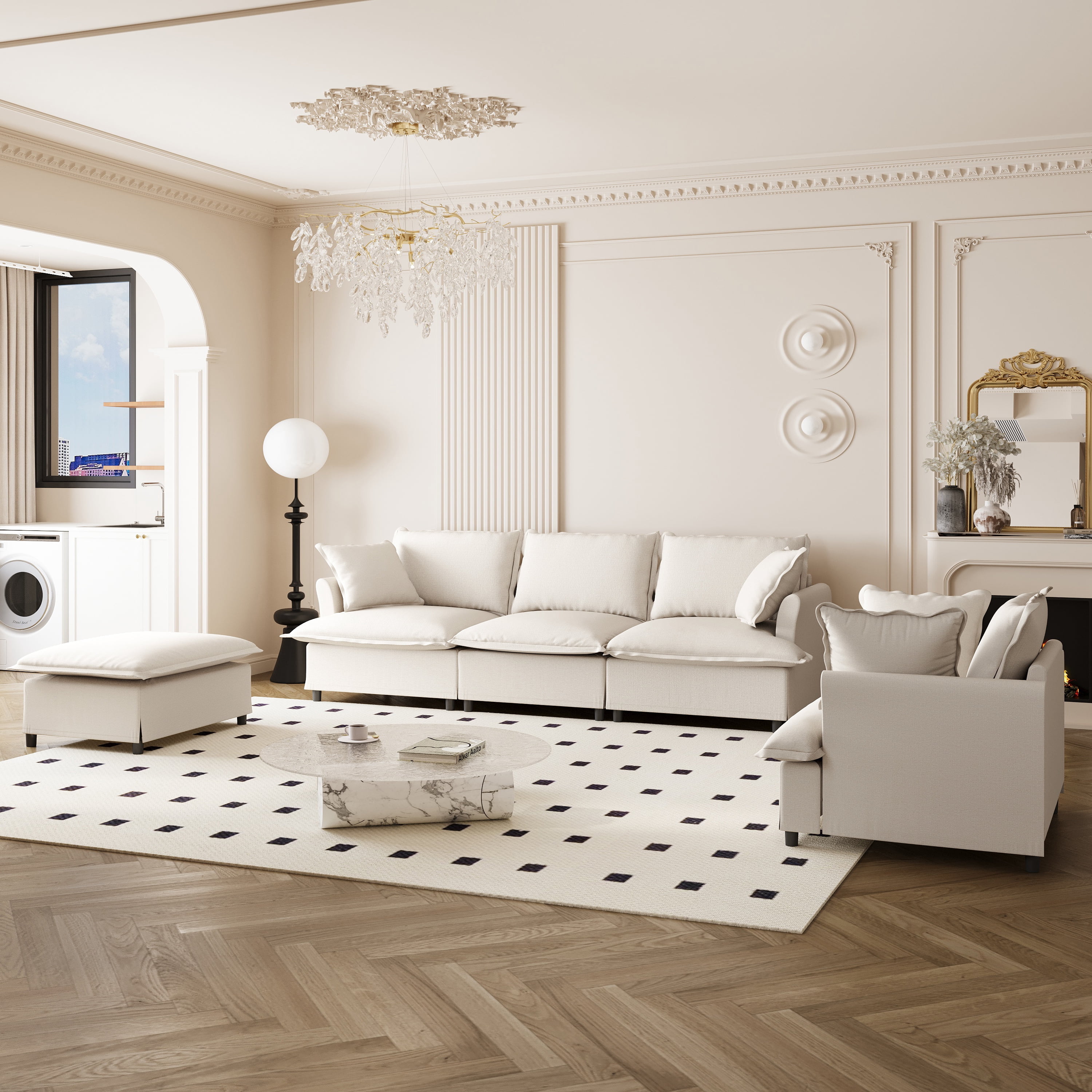 MODERNLUXE 3 PCS Sectional Sofa Couch Set,Living Room Sofa Set with 4 ...