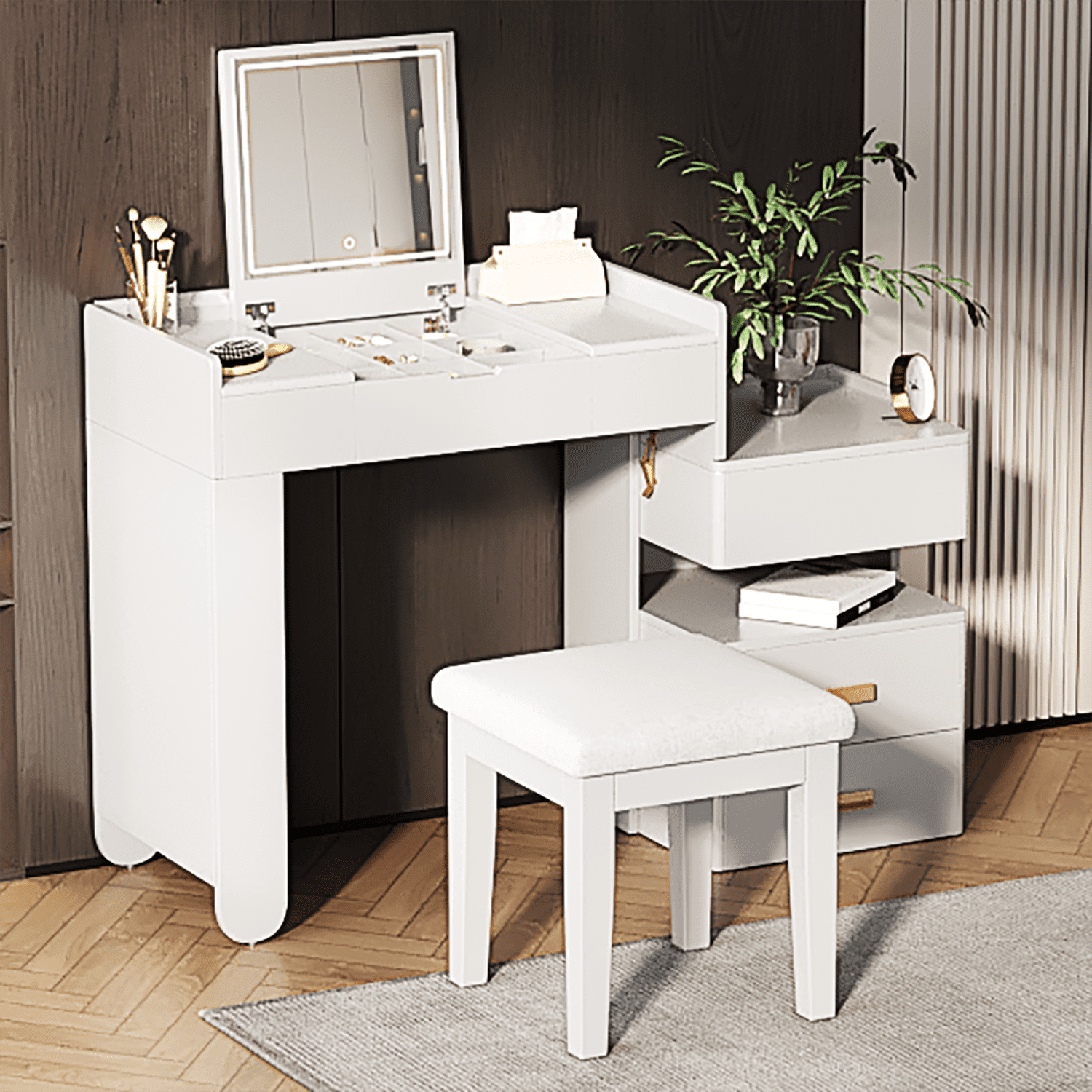 MODERNLUXE 3-in-1 Makeup Vanity Desk with Flip Top Mirror & Lights ...