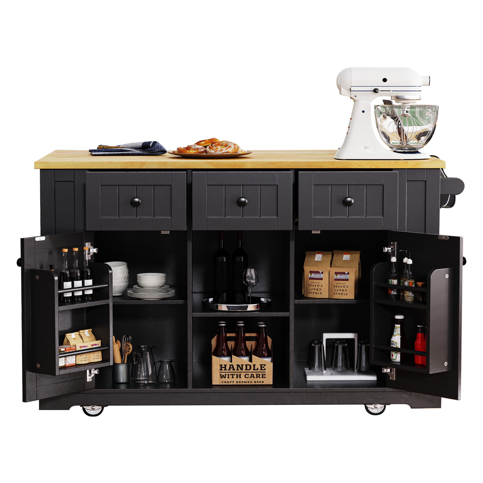 MODERNLUXE 53" Larger Kitchen Island with Power Outlet,Rolling Kitchen ...