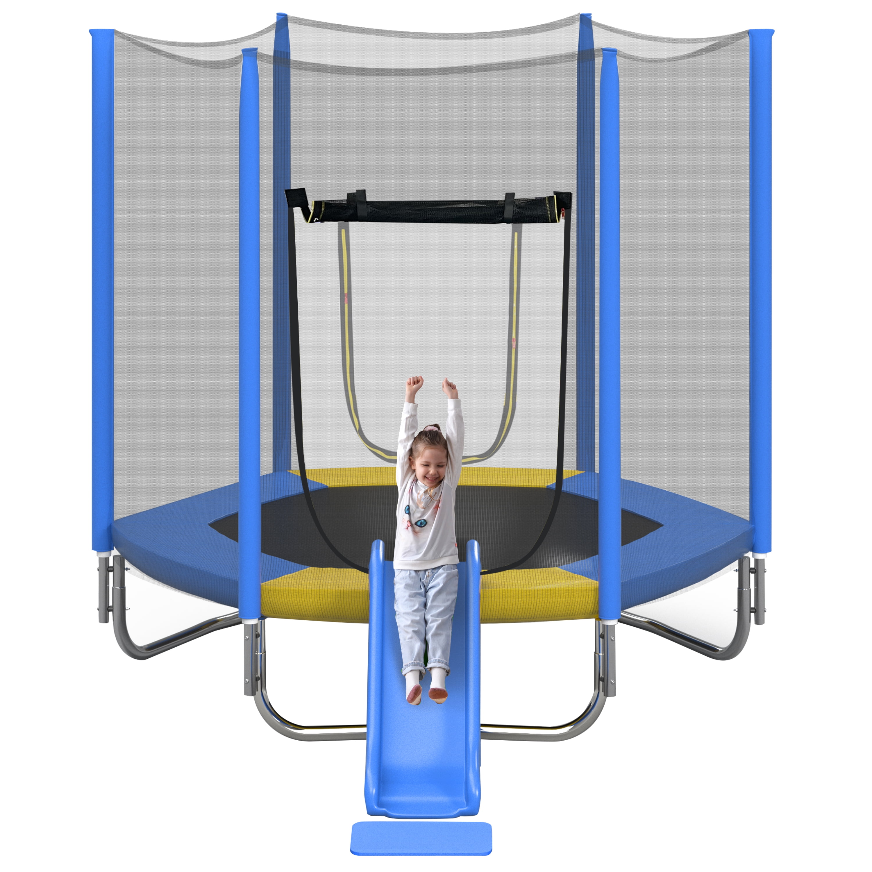 MODERNLUXE 7FT Kids Trampoline with Safety Enclosure Net, Indoor ...