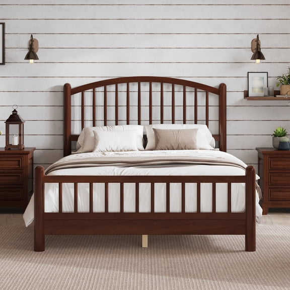 MODERNLUXE Queen Size Bamboo Platform Bed, Mid-Century Bed Frame with ...