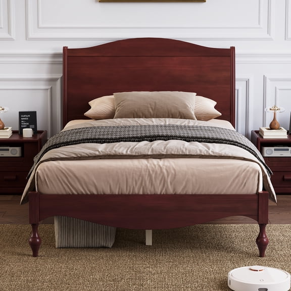 MODERNLUXE Queen Size Bamboo Platform Bed, Mid-Century Bed Frame with ...