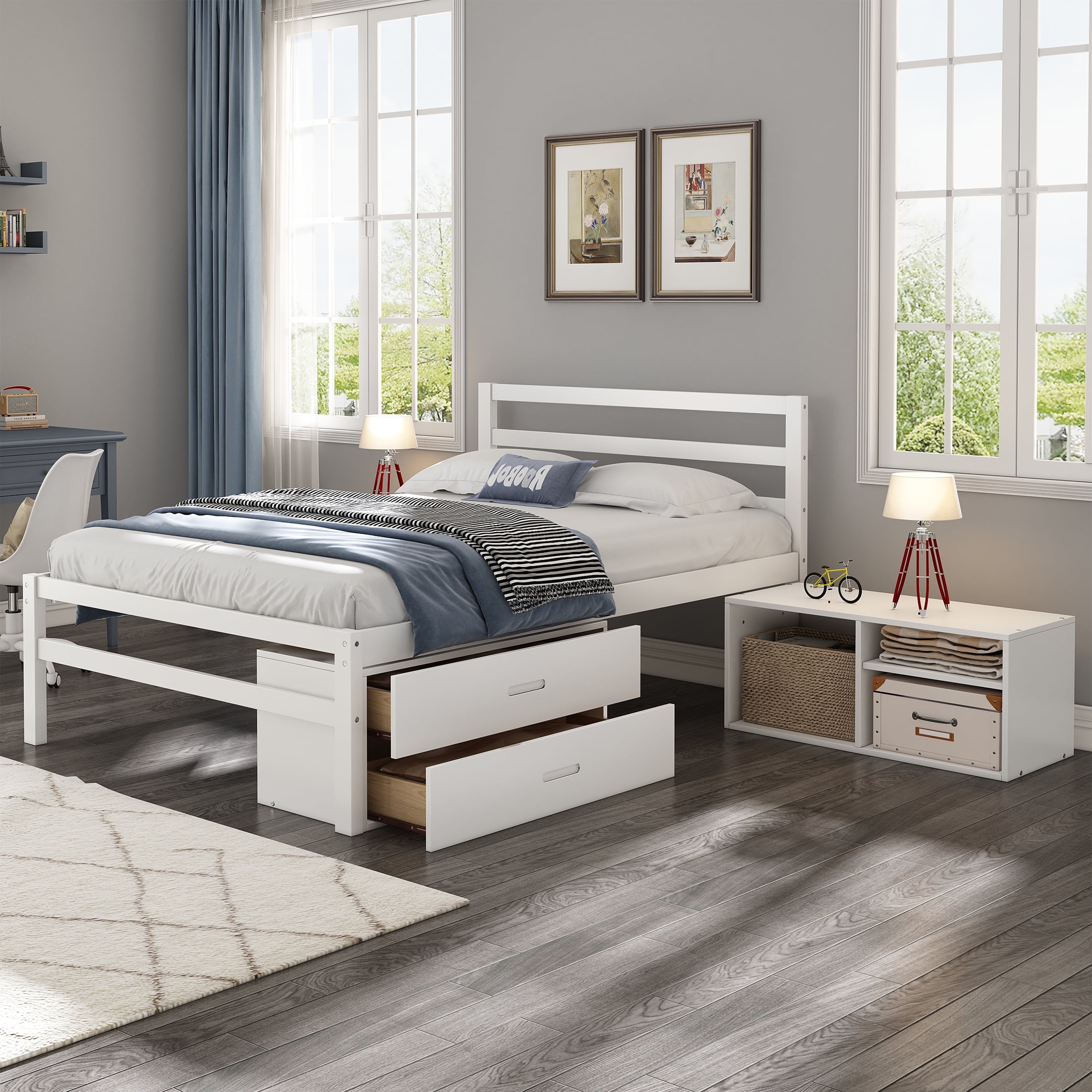MODERNLUXE Solid Wood Full Size Platform Bed, Platform Bed Frame ...