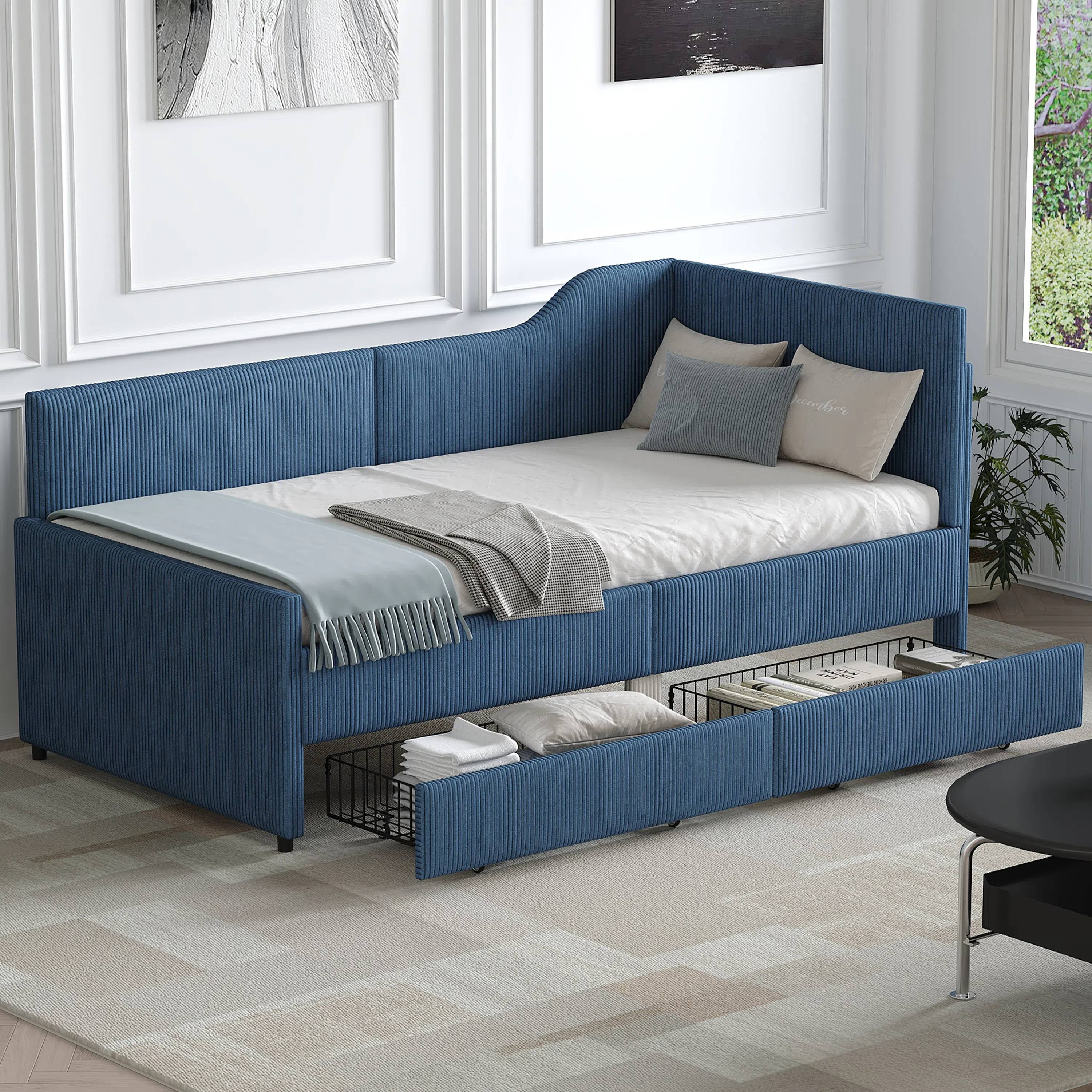 MODERNLUXE Twin Size Daybed with 2 Storage Drawers,Corduroy Upholstered ...