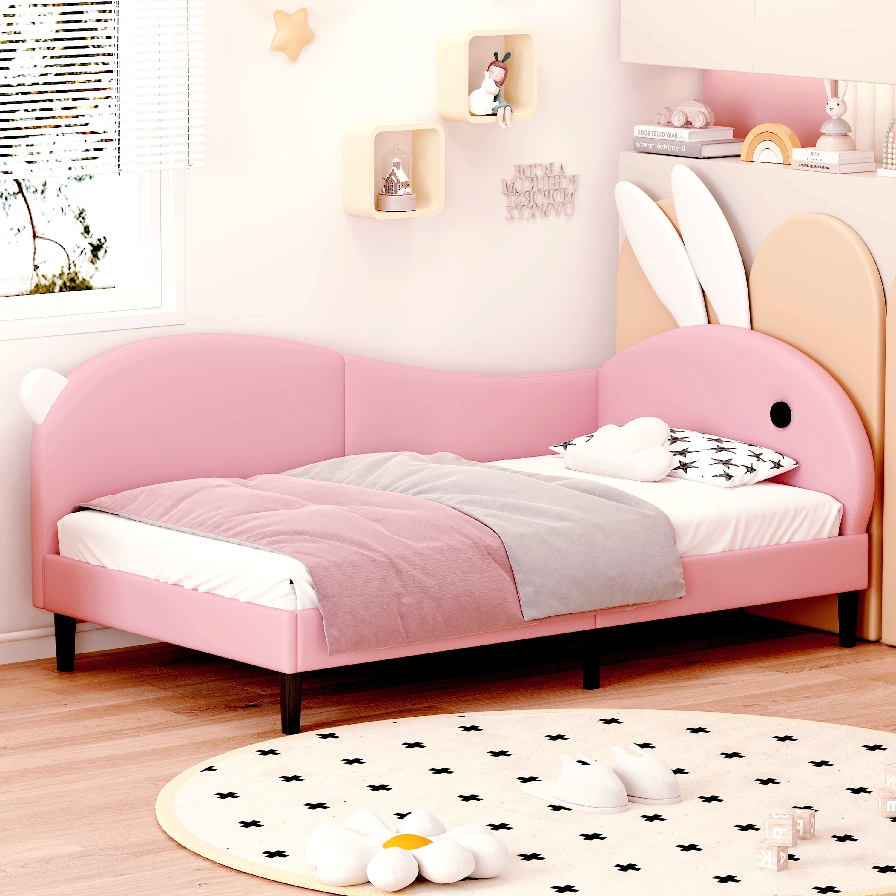 MODERNLUXE Twin Size Upholstered Daybed,Rabbit-Shape Daybed with Rabbit ...