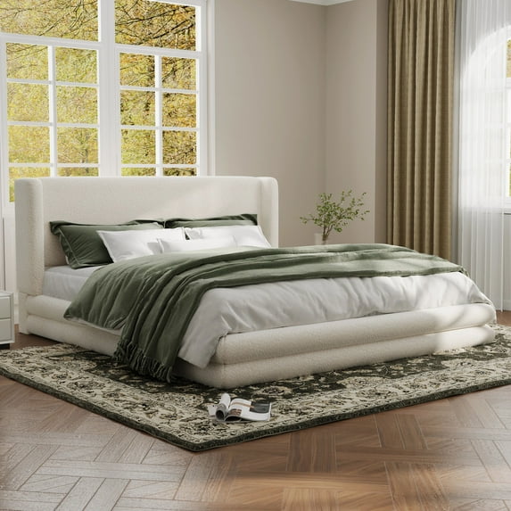 MODERNLUXE Upholstered King Size Bed Frame, Boucle Platform Bed with ...