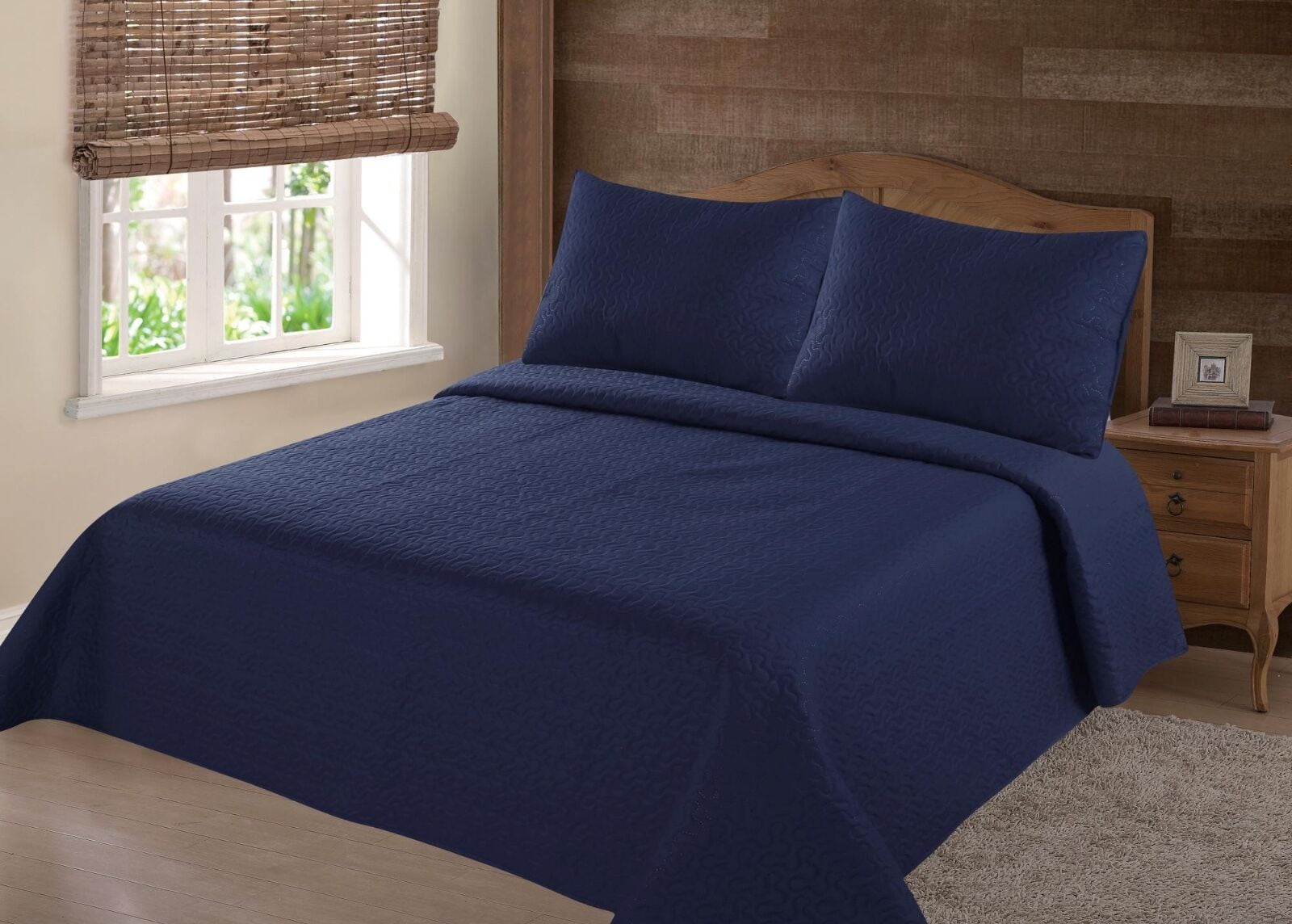 Modren Collection 1900 Count Queen Nena Navy Blue Solid Quilt Bedspread ...