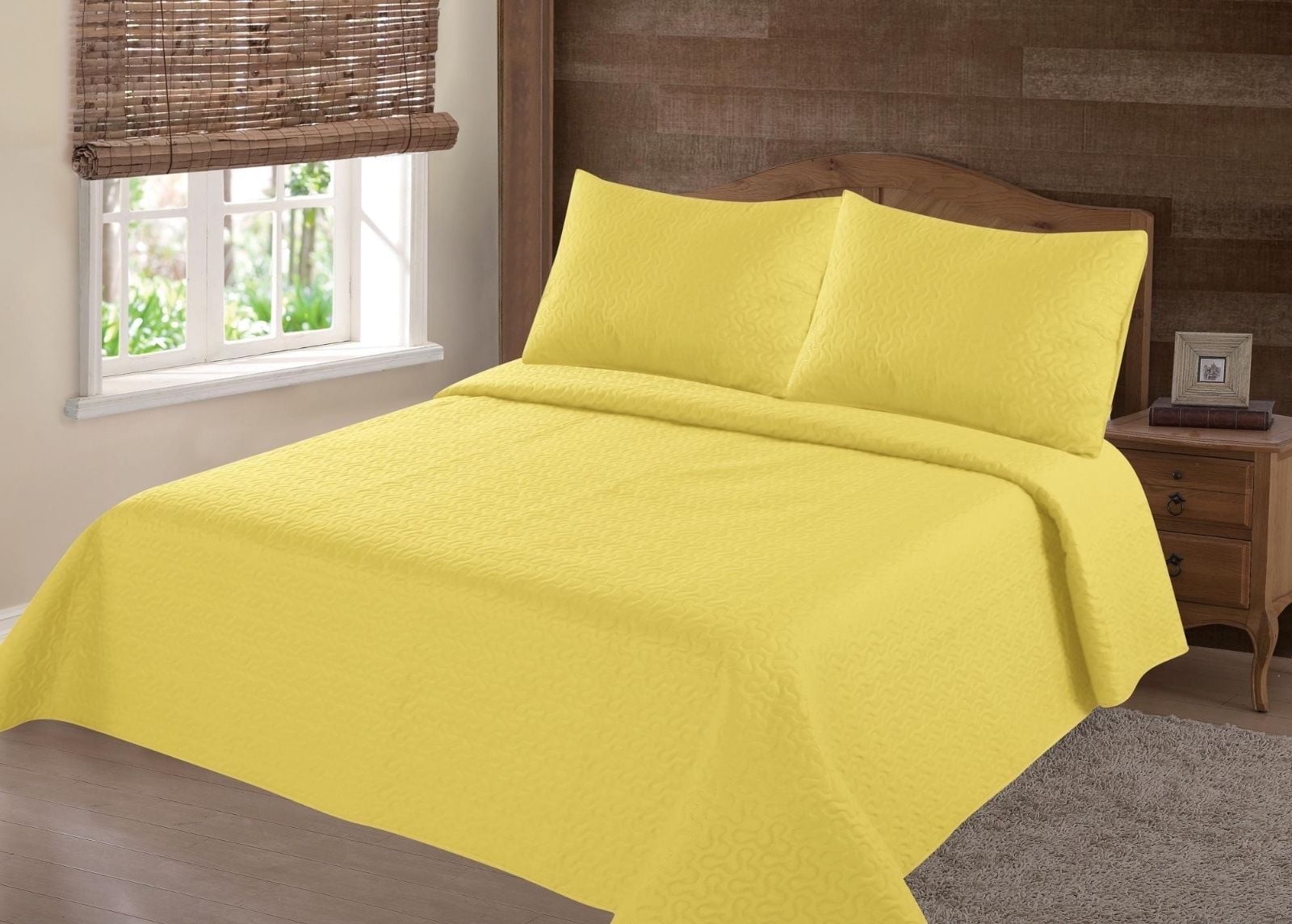 MODREN COLLECTION 1900 COUNT QUEEN NENA YELLOW SOLID CLOSOUT QUILT BEDDING BEDSPREAD COVERLET ...